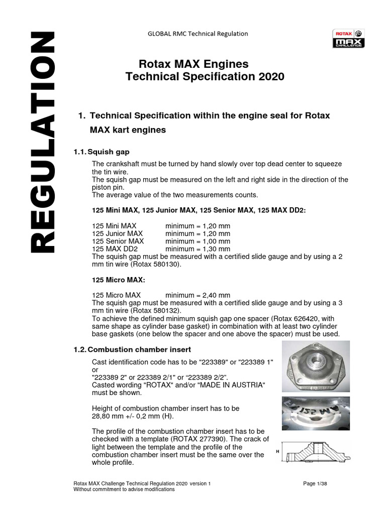 Rotax Max Engines Technical Specification 20201 | PDF | Piston | Carburetor
