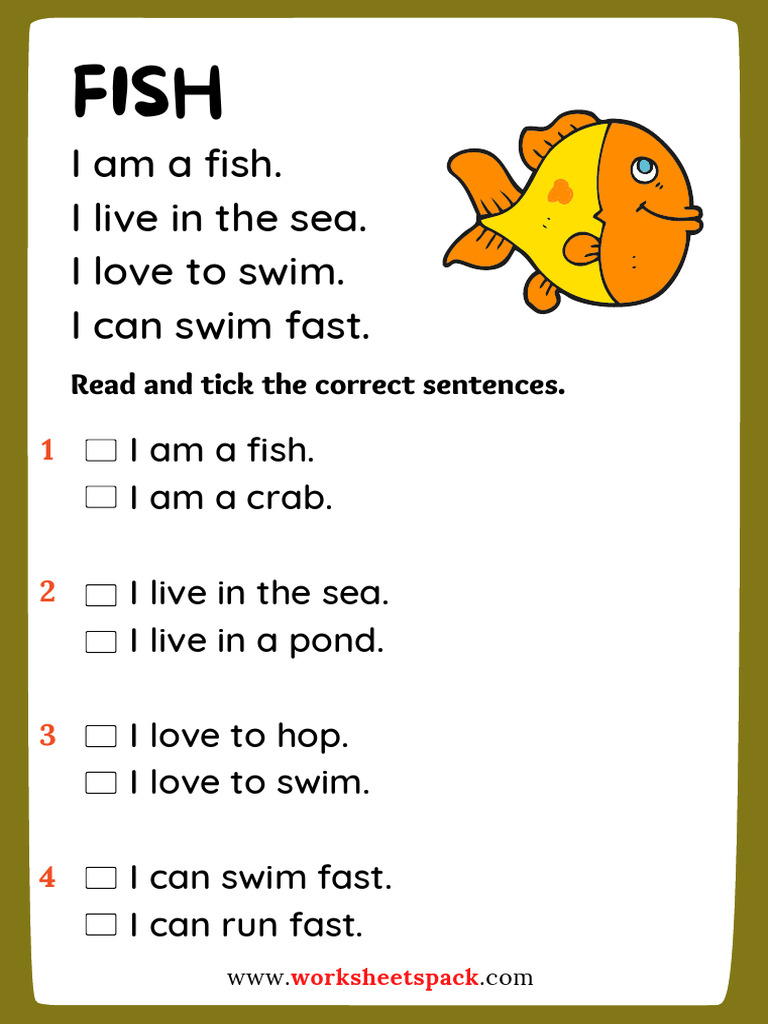 Sea Animals: Simple Sentences for Kids | PDF | Crab | Fish