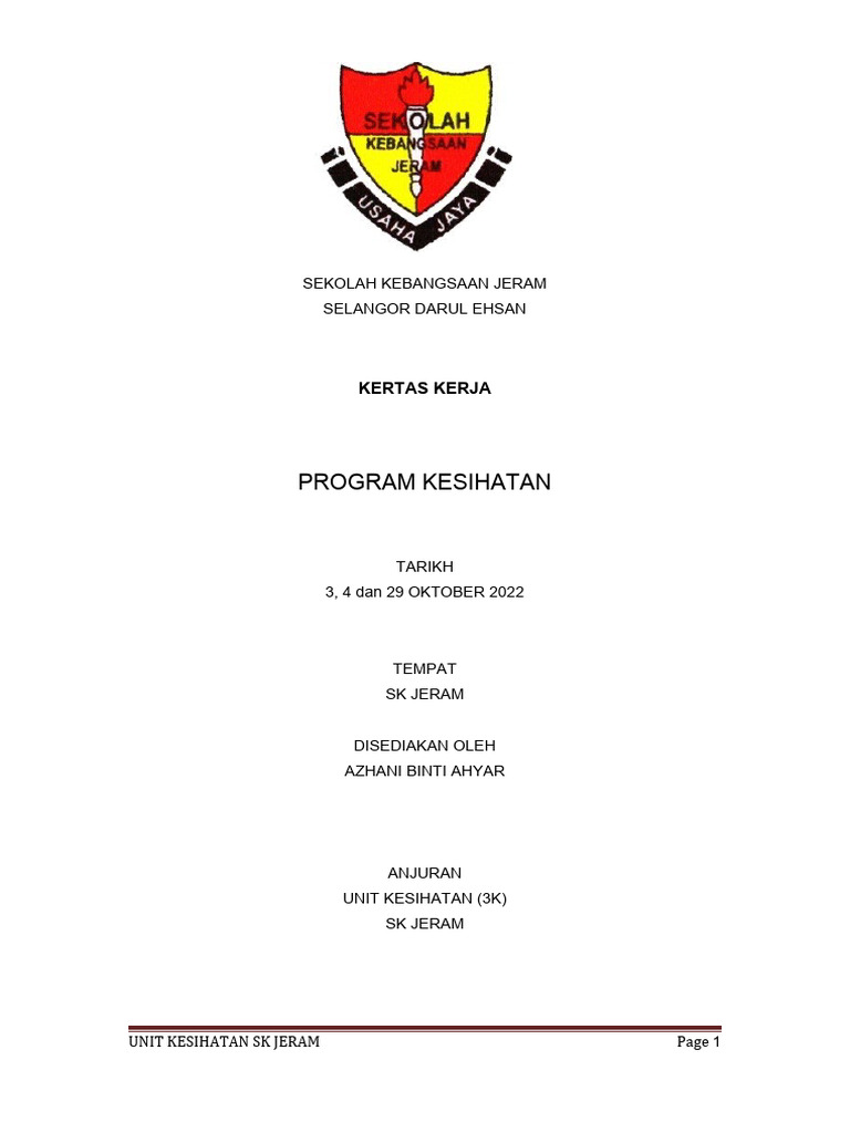 Kertas Kerja Program Kesihatan | PDF