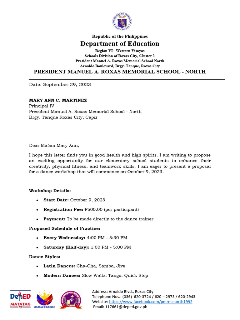 Letter Proposal For Dance Workshop | PDF