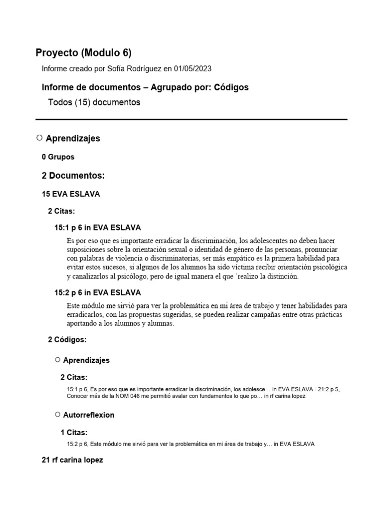 Proyecto (Modulo 6) : Informe de Documentos Agrupado Por: Códigos | PDF