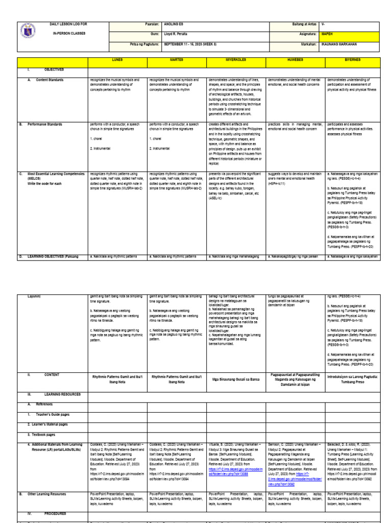 G5 Q1W3 DLL MAPEH (MELCs) | PDF
