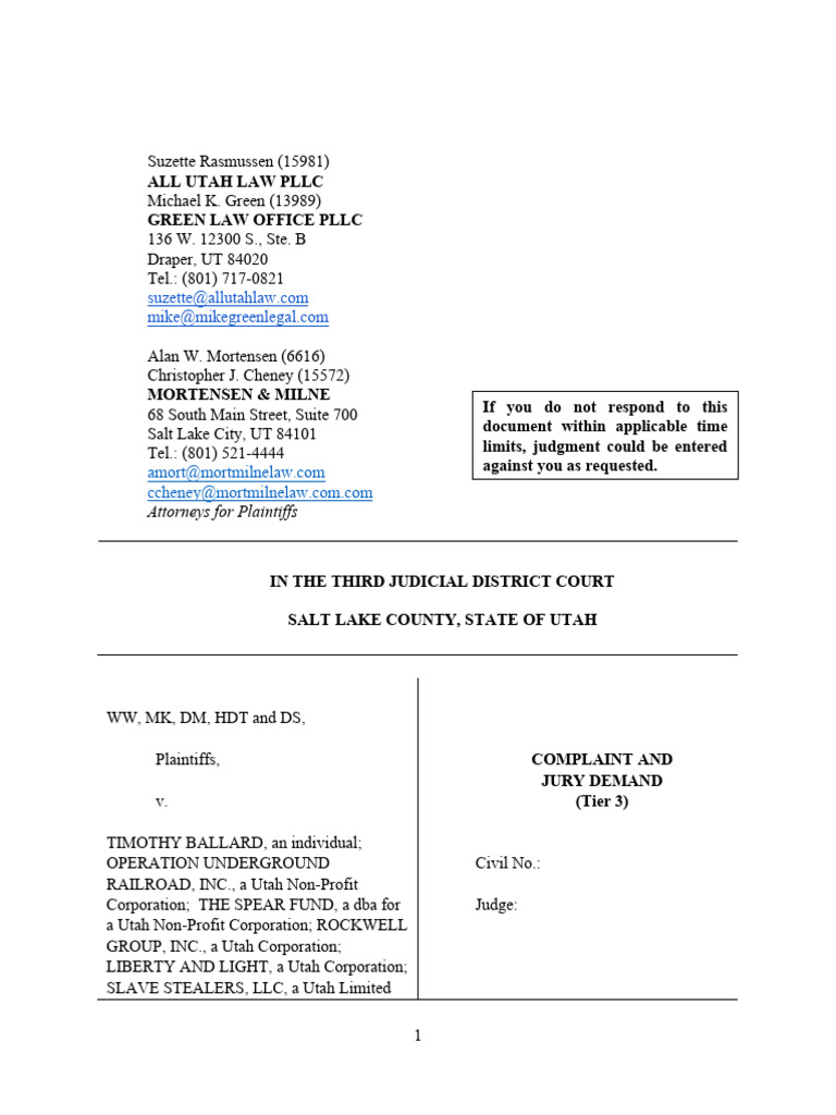 Timothy Ballard - Lawsuit | PDF