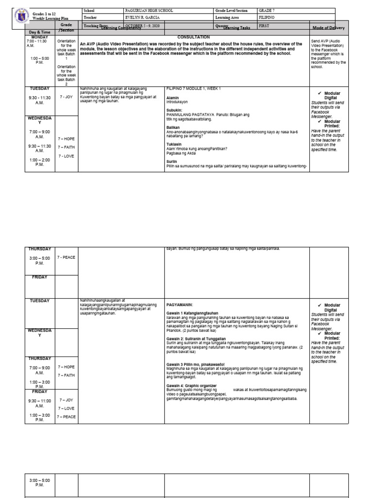 WHLP FILIPINO7 Module1 Week1 | PDF