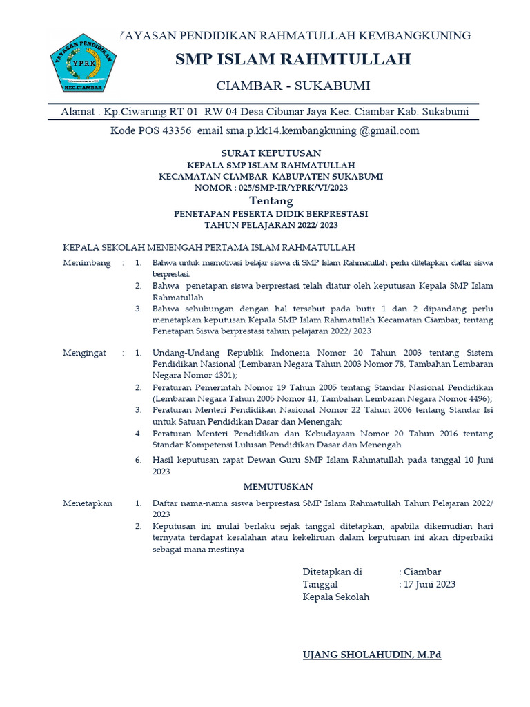 SK Juara Kelas SMP | PDF