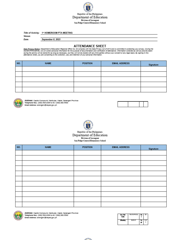 Attendance PAWIM Homeroom 2023 | PDF | Privacy | Government