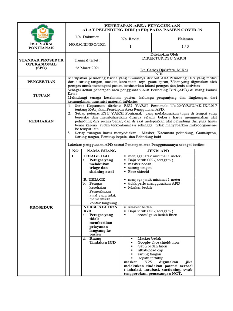 Spo Penetapan Area Penggunaan Apd | PDF
