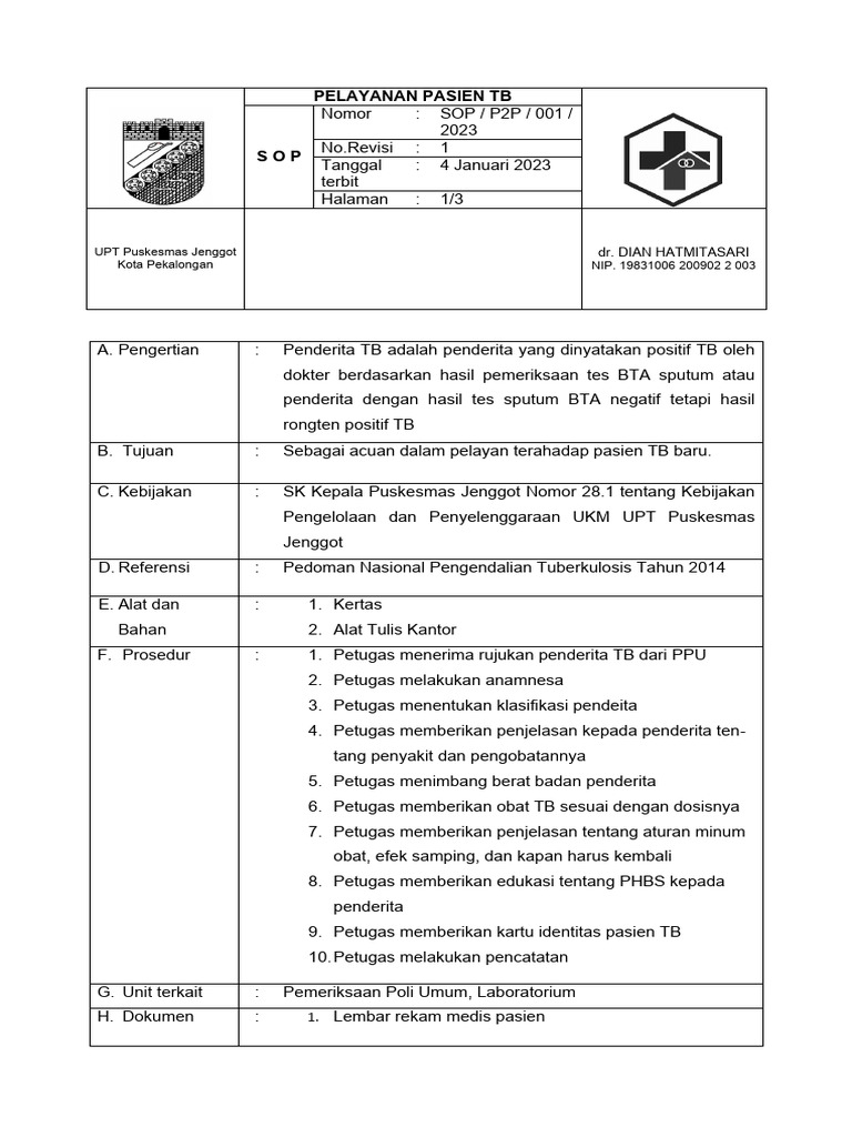 Sop Pelayanan Tb-New | PDF | Pengembangan Diri | Kesehatan Holistik