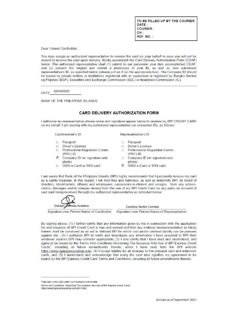 Authorization Form BPI 1 | PDF