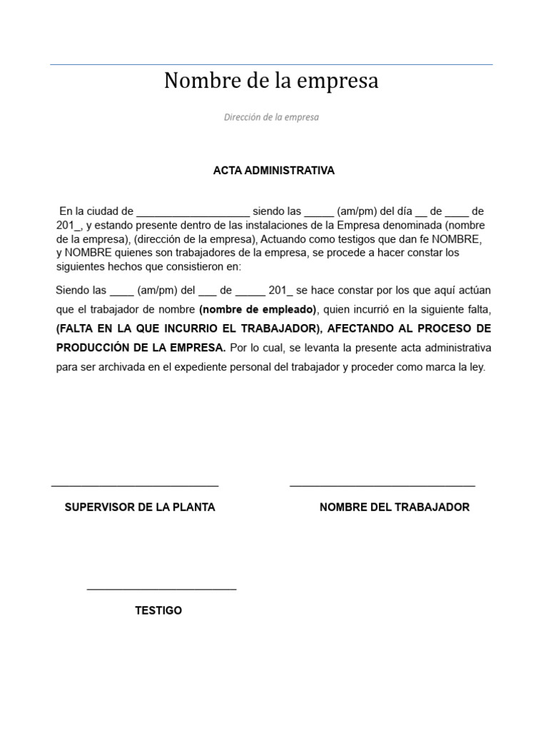 Ejemplo de Acta Administrativa | PDF