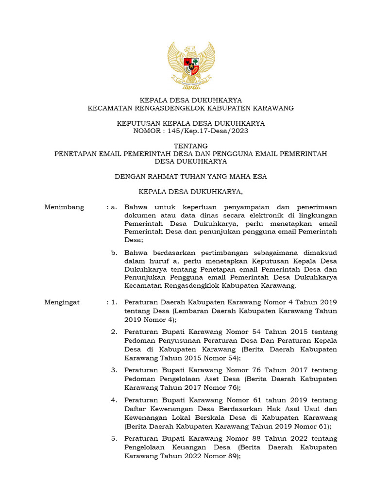 Contoh Draft SK Kades TTG Email Pemdes | PDF