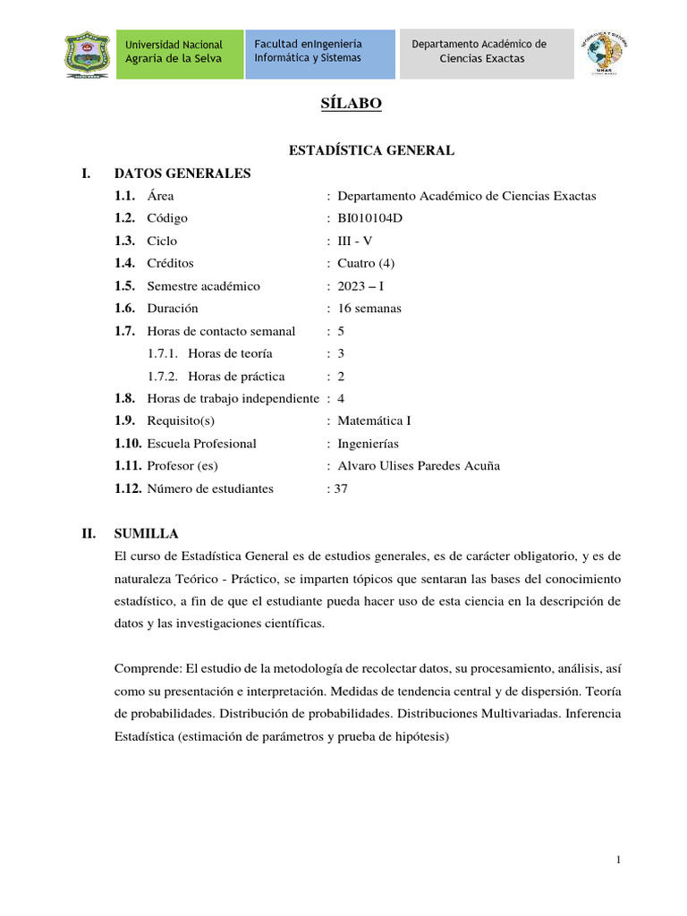 2023-1 - Bi010104d Estadistica General | PDF | Estadísticas | Evaluación