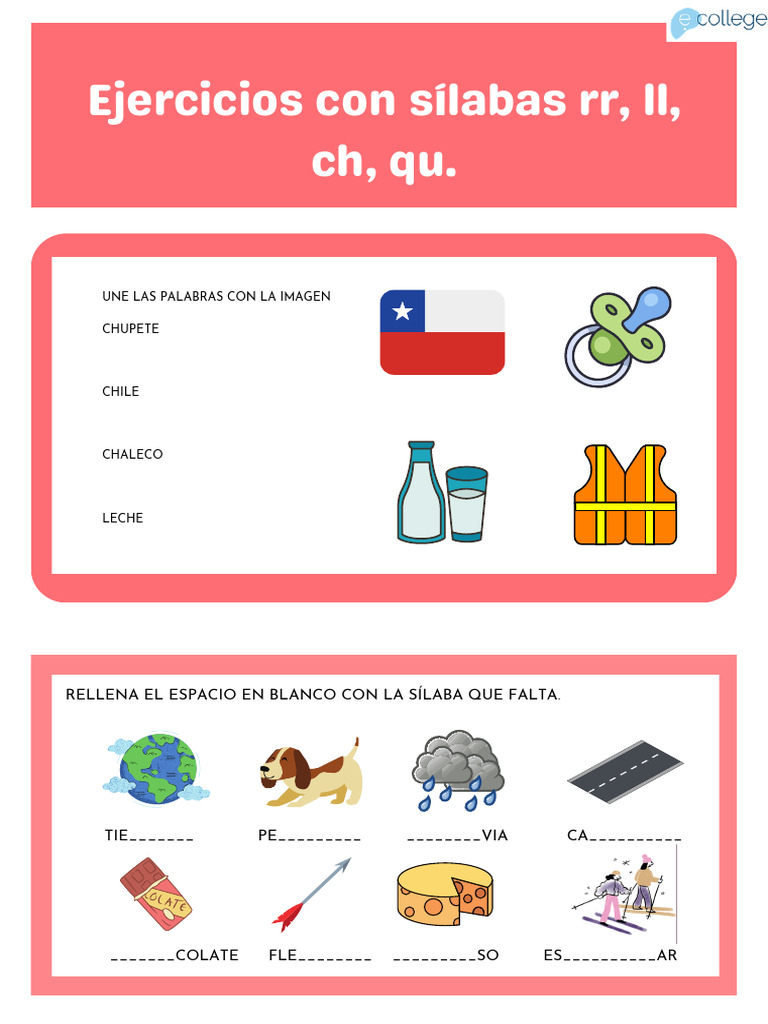 Ejercicios con sílabas rr, ll, ch, qu. | PDF