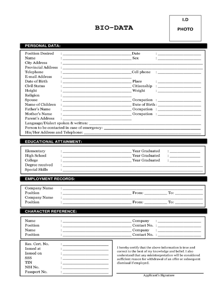 Blank Biodata | PDF