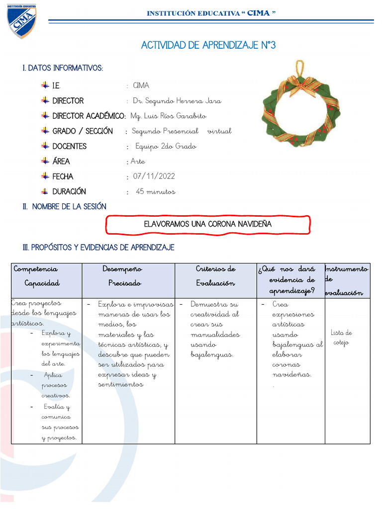 Sesión Arte 02 | PDF | Evaluación | Navidad