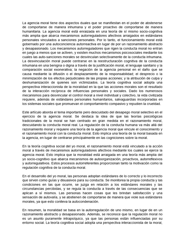 Selective moral disengagement in the exercise of moral agency | PDF ...