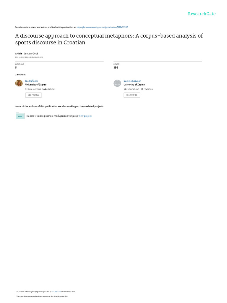INT1 A Discourse Approach To Conceptual Metaphors A Corpus-Based Analysis of Sports Discourse in ...