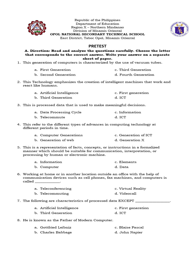 Comsci 7 Pretest Pdf