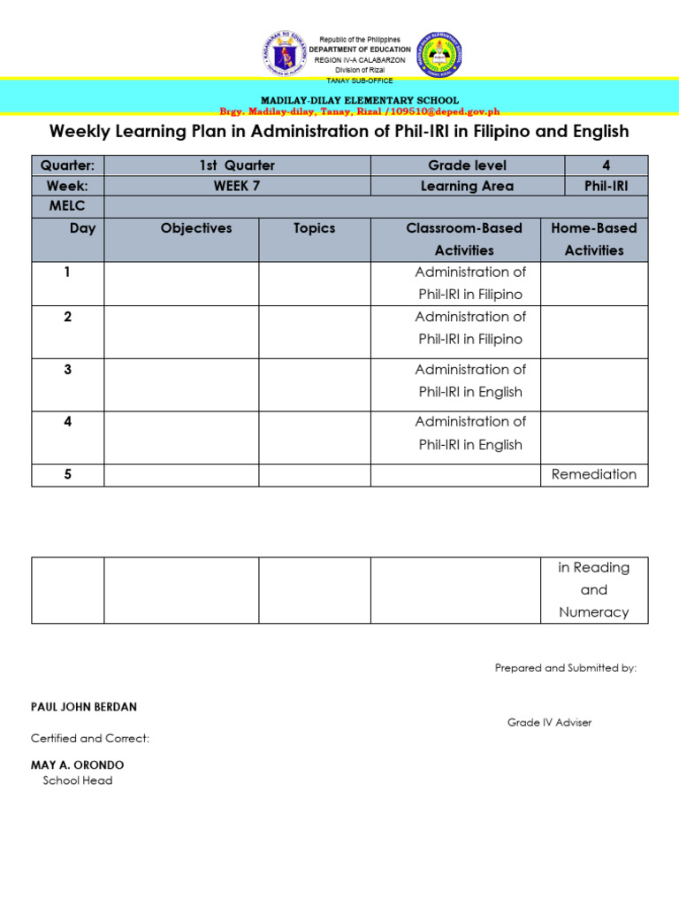Grade 4 Weekly Learning Plans | PDF | Science | Cognition