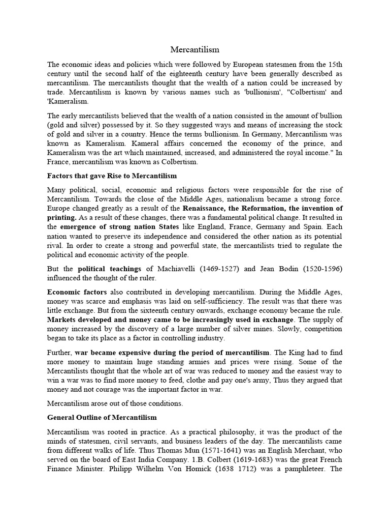 Understanding Mercantilism and Bullionism | PDF