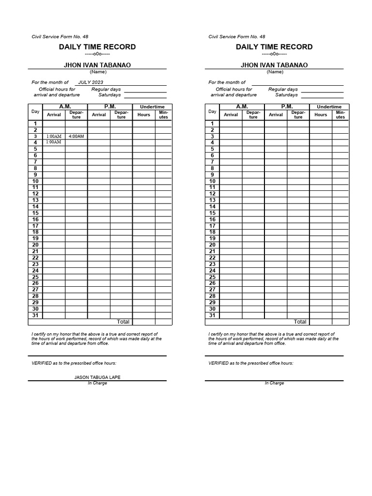 Appendix 24 - Daily Time Record (DTR) | PDF