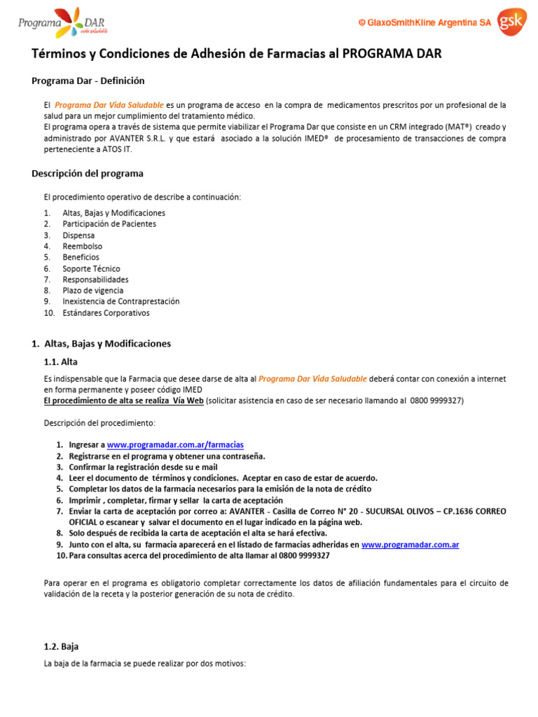 AR-Terminos y Condiciones-Programa Dar Farmacias | Descargar gratis PDF ...
