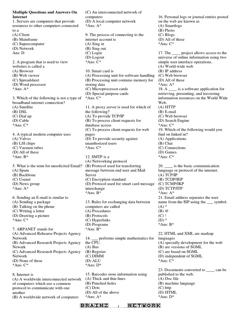 CSC 102 MULTIPLE QUESTION AND ANSWER... BrainzNetwork-1 | PDF ...