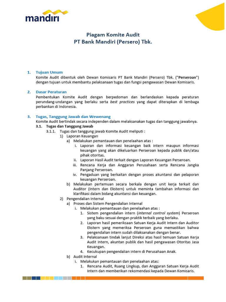 Piagam Komite Audit (Indonesia) 2021 | PDF