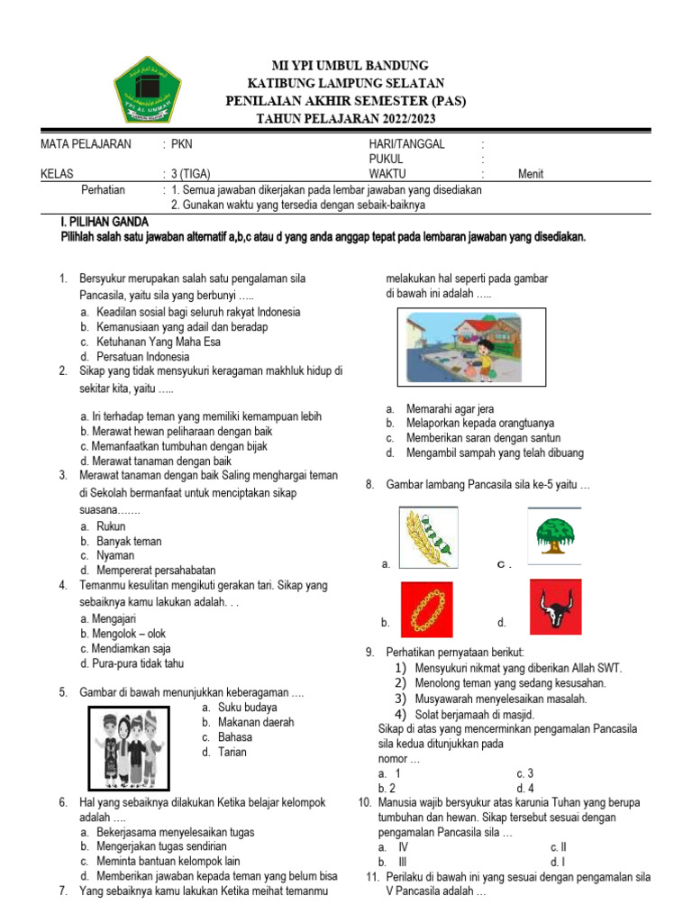 SOAL PKN KELAS 3 | PDF