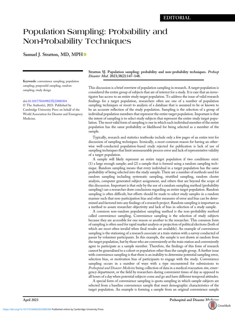Population Sampling Probability and Non Probability Techniques | PDF | Sampling (Statistics ...