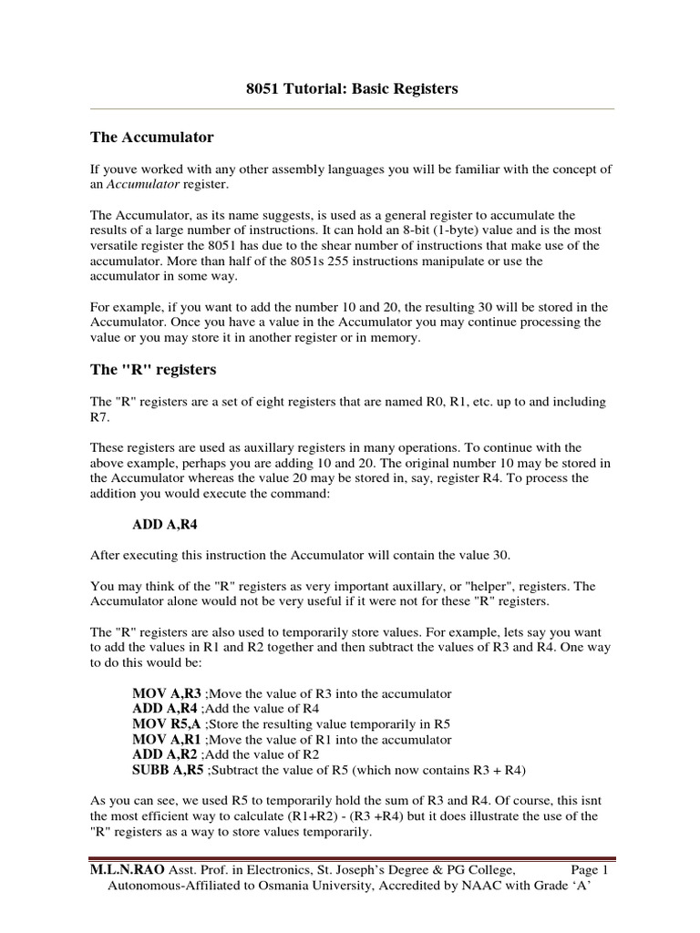 Registers 8051 | PDF | Office Equipment | Computer Architecture