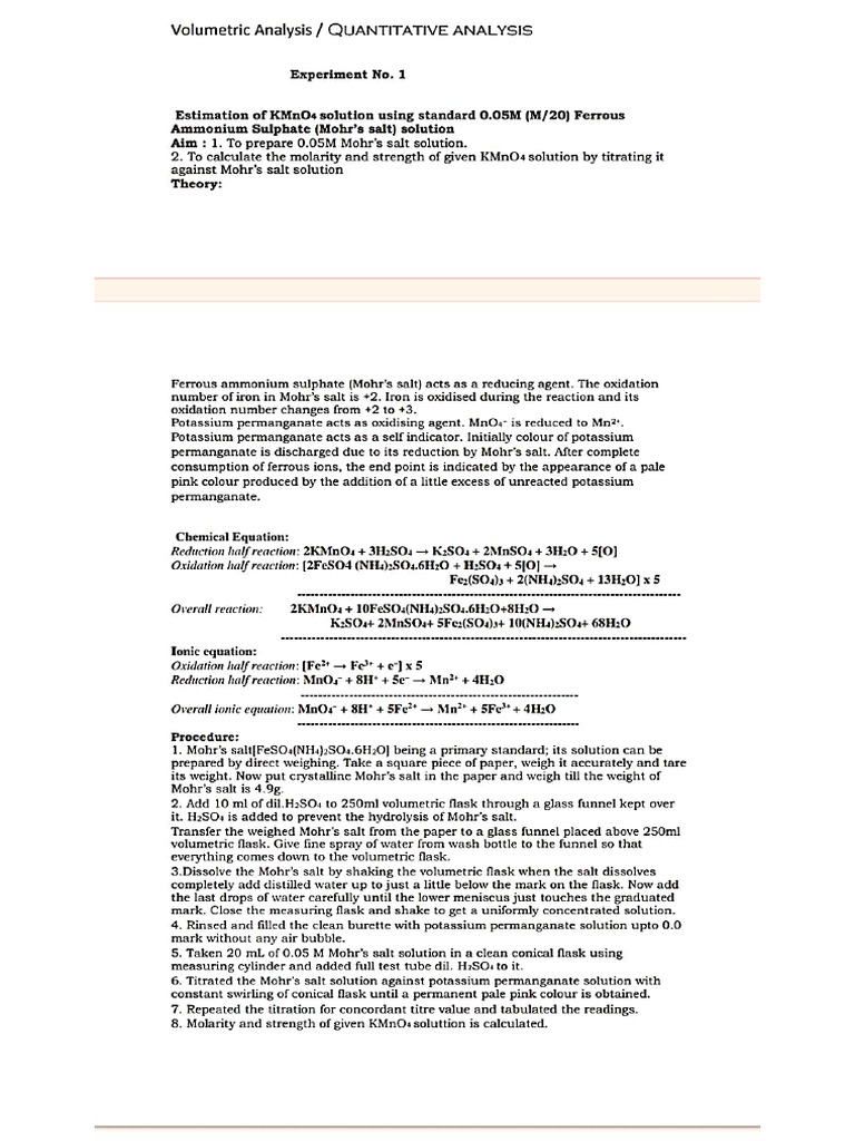 Volumetric Analysis | PDF