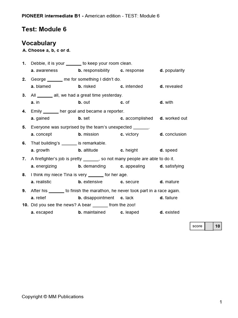 Pioneer Intermediate b1 Tests Module 6 | PDF | Space Exploration ...