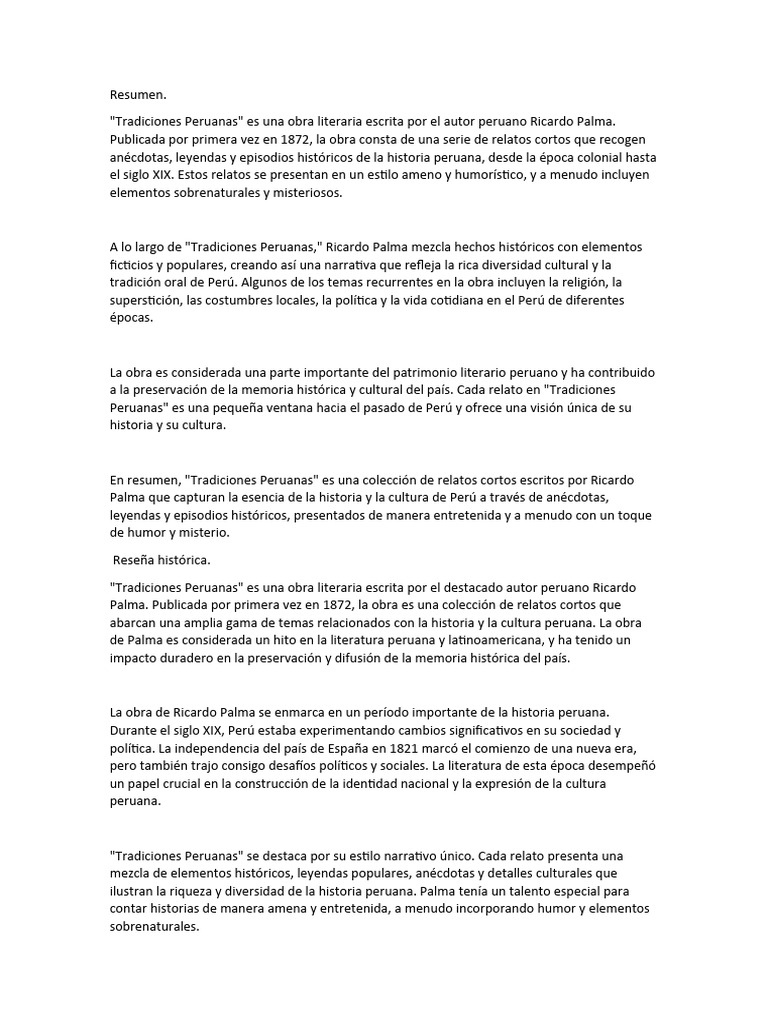Resumen Tradiciones Peruanas | PDF | Perú | Leyendas