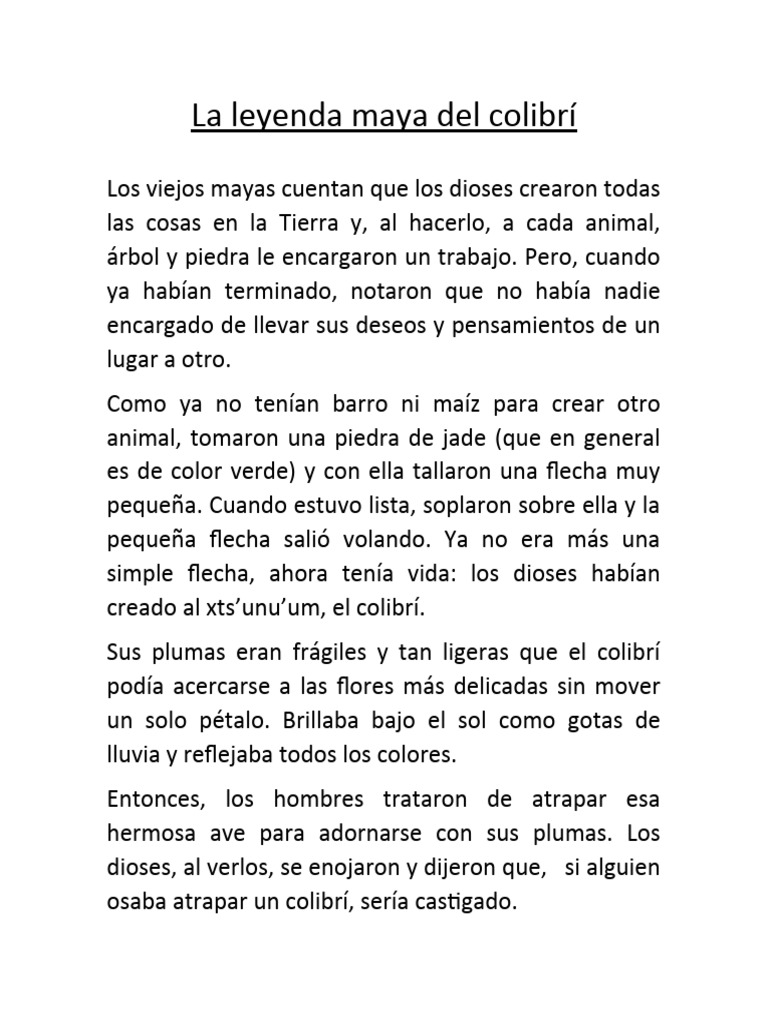 La Leyenda Maya Del Colibrí | PDF