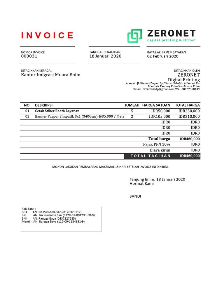 31-Invoice Cetak Imigrasi Perpisahan | PDF