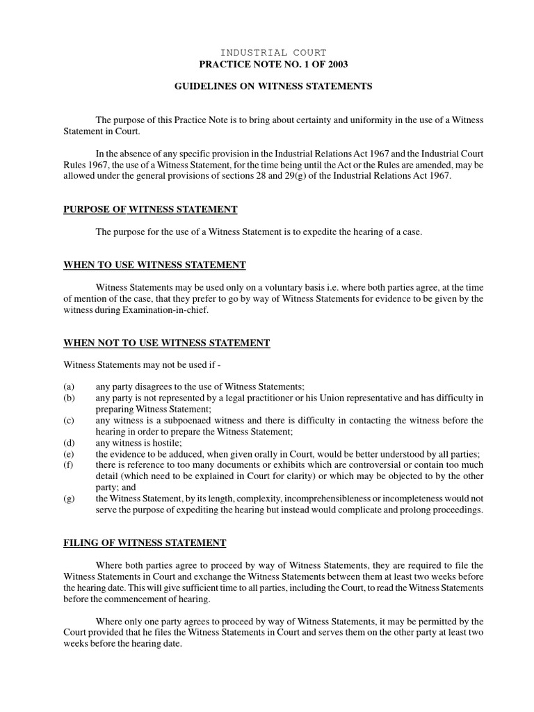 Guidelines for Witness Statements in Court | PDF | Witness | Judiciaries