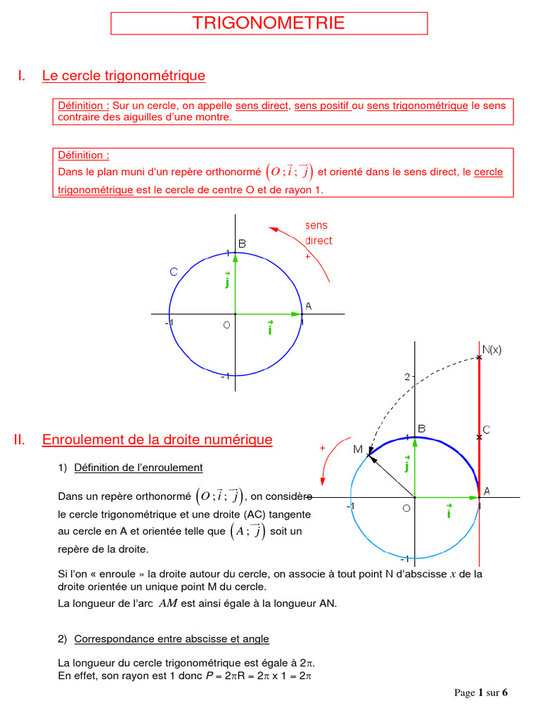 Cours de trigonométrie en seconde | PDF | Trigonométrie | Cercle