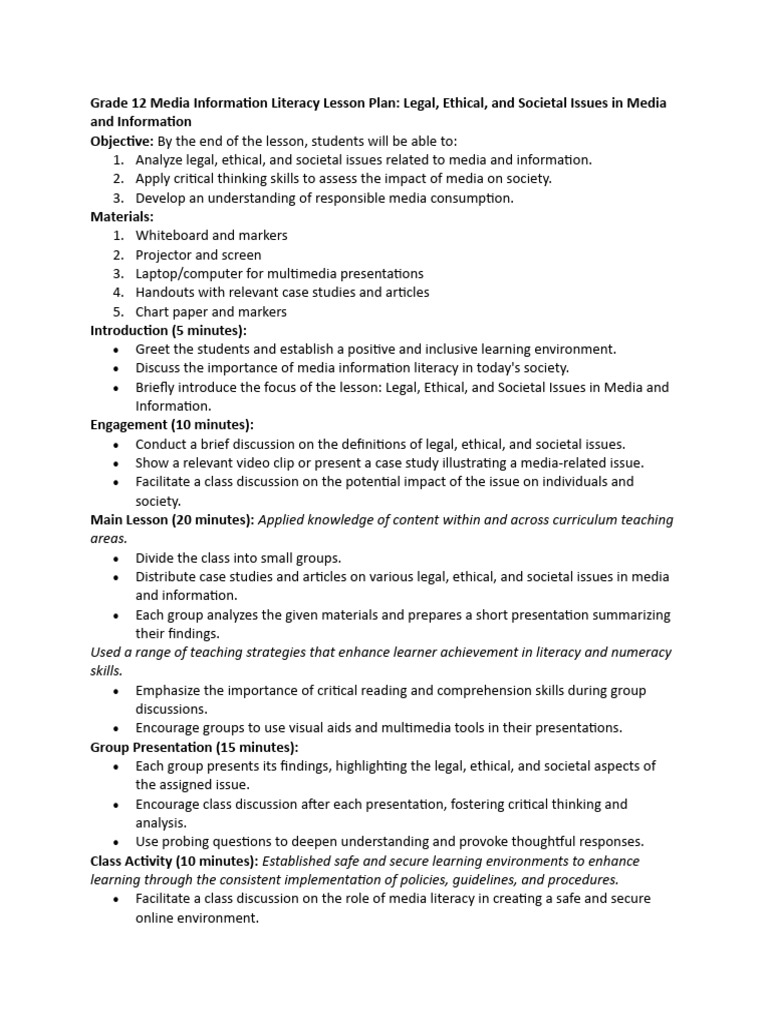 2 - Grade 12 Media Information Literacy Lesson Plan | PDF | Career & Growth