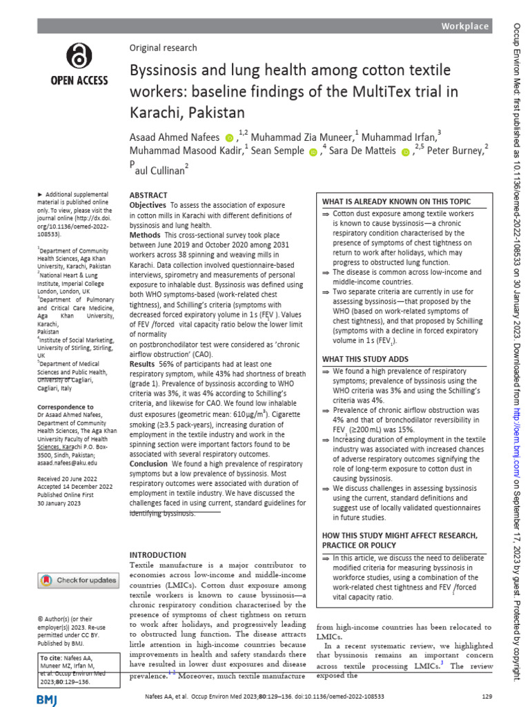 Byssinosis in Cotton Textile | PDF | Diseases And Disorders | Health Care