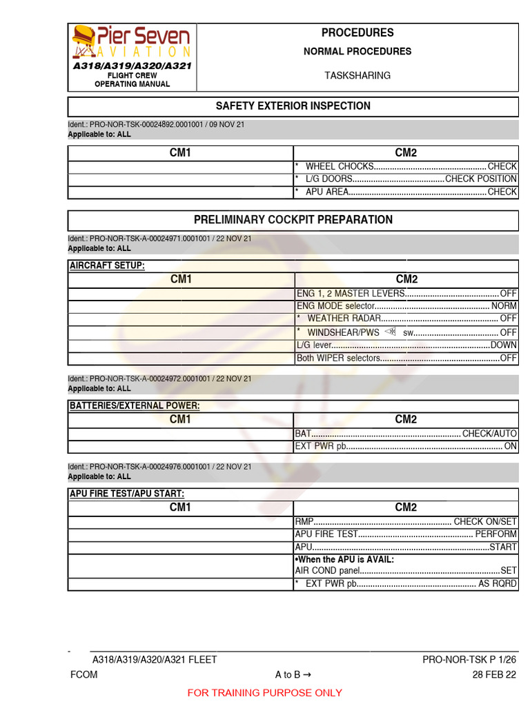 Cockpit Preparation Checklist From SOP | PDF