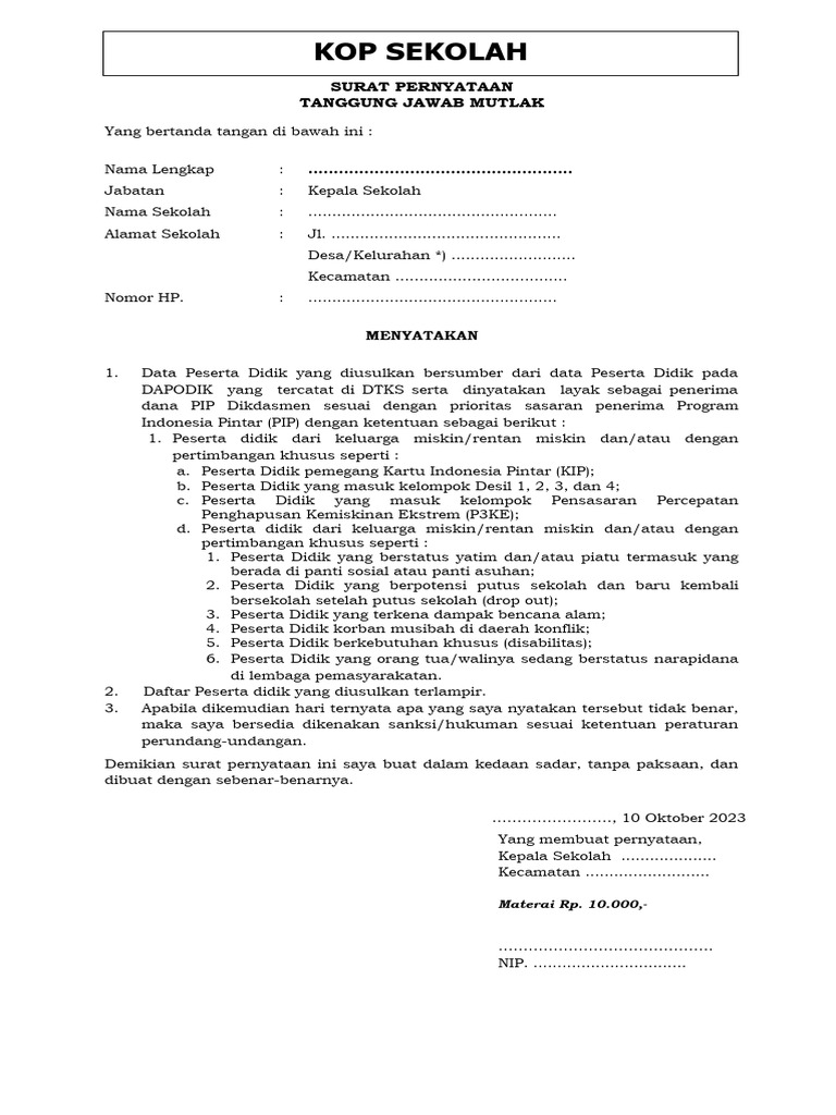 Blangko SPTJM Usulan PIP-2023 | PDF