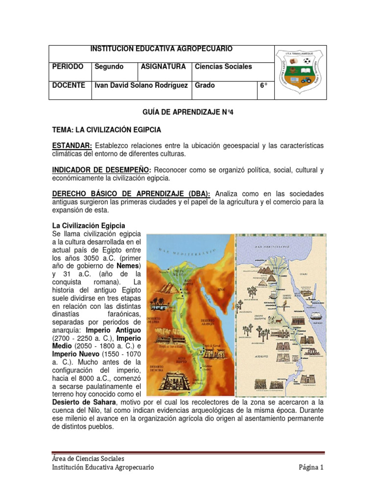 Guia # 4 Segundo Periodo Grado 6° | PDF | Antiguo Egipto | Decimoctava ...