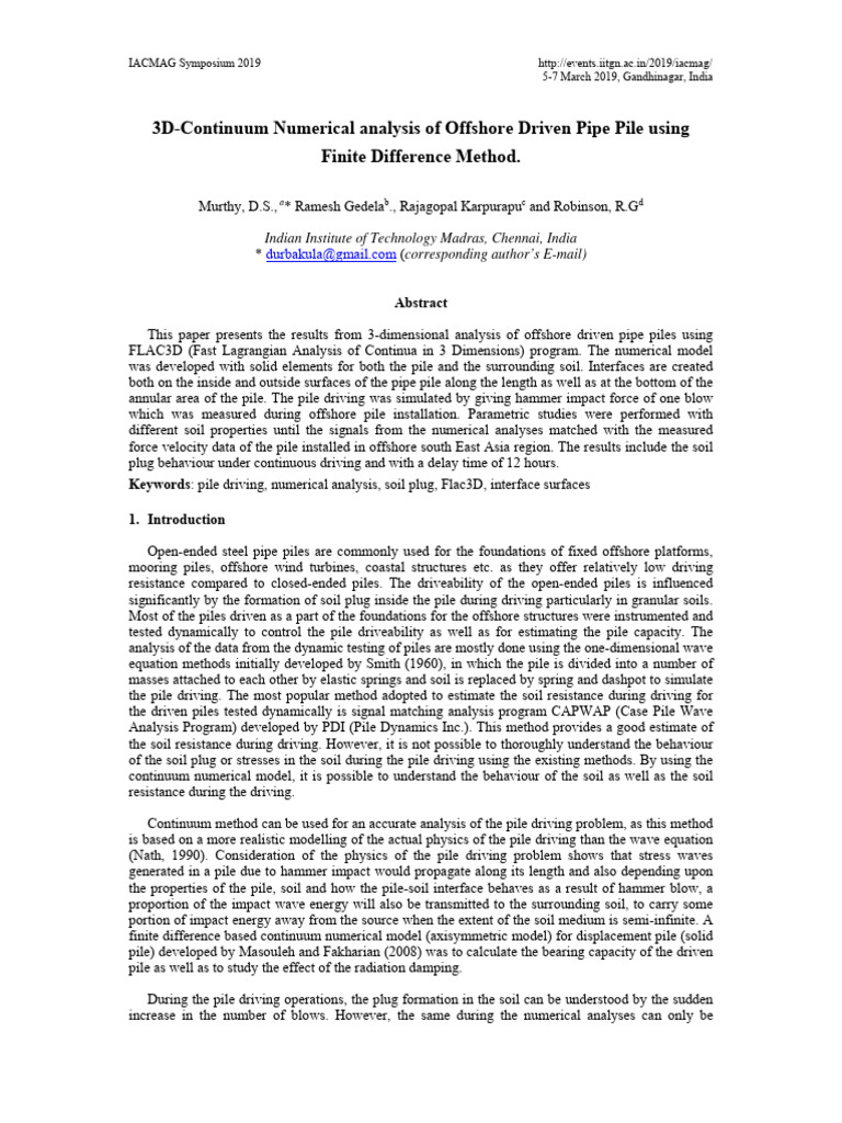 3D-Continuum Numerical Analysis of Offshore Driven Pipe Pile Using Finite Difference Method ...