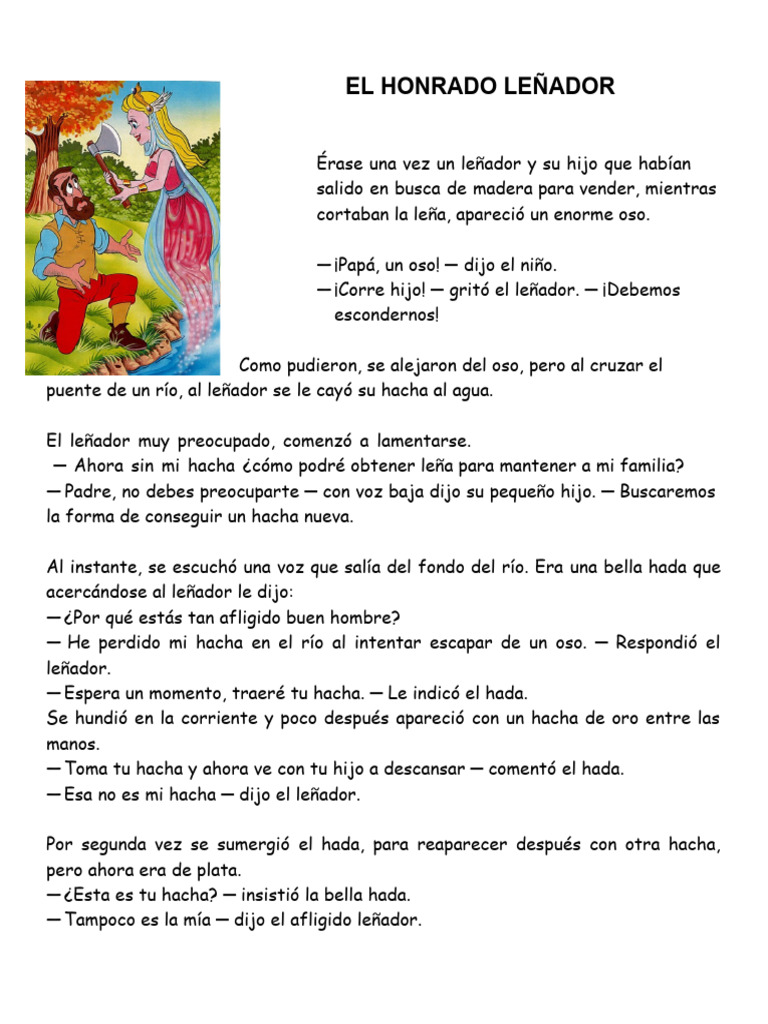 EL HONRADO LEÑADOR. Cuento Cierre. | PDF