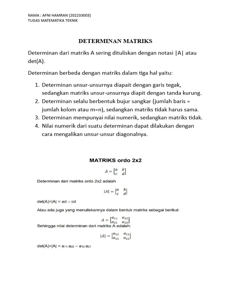 Determinan Matriks | PDF | Metode & Bahan Ajar | Sains & Matematika