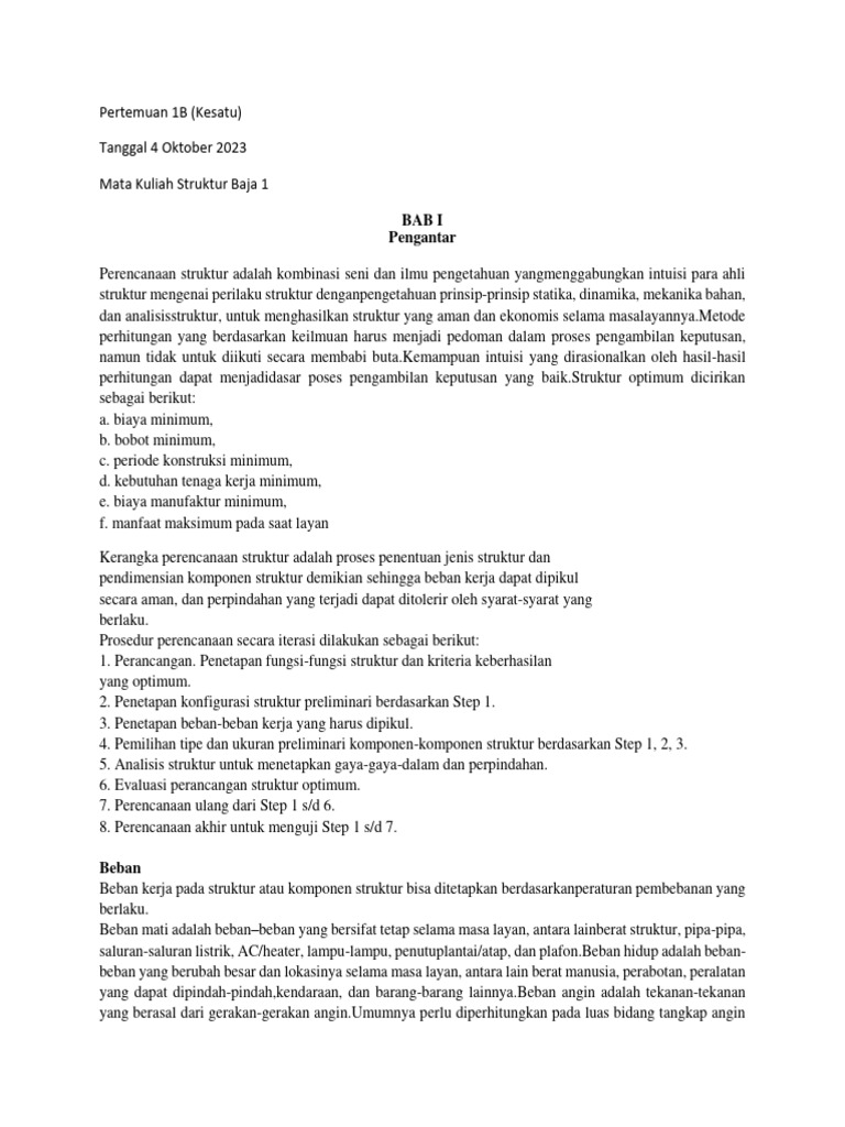 Pertemuan 1 Struktur Baja 1 B23 | PDF