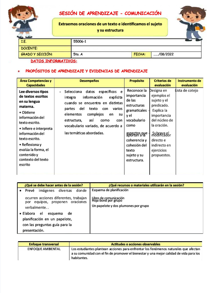 PDF Sesion de Aprendizaje El Sujeto y Su Estructura Compress | PDF