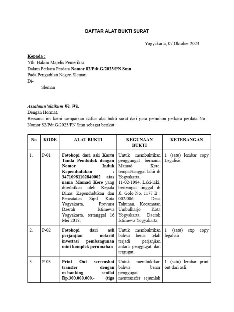 DAFTAR ALAT BUKTI SURAT | PDF