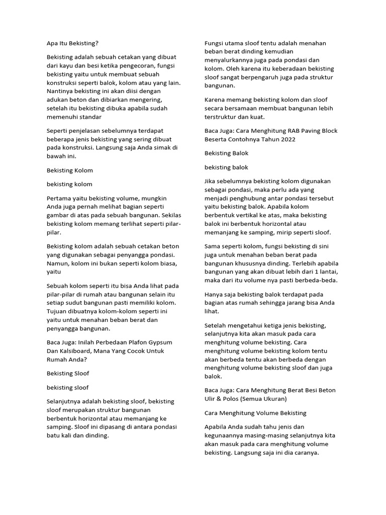 Cara Menghitung Volume Bekisting,.. | PDF